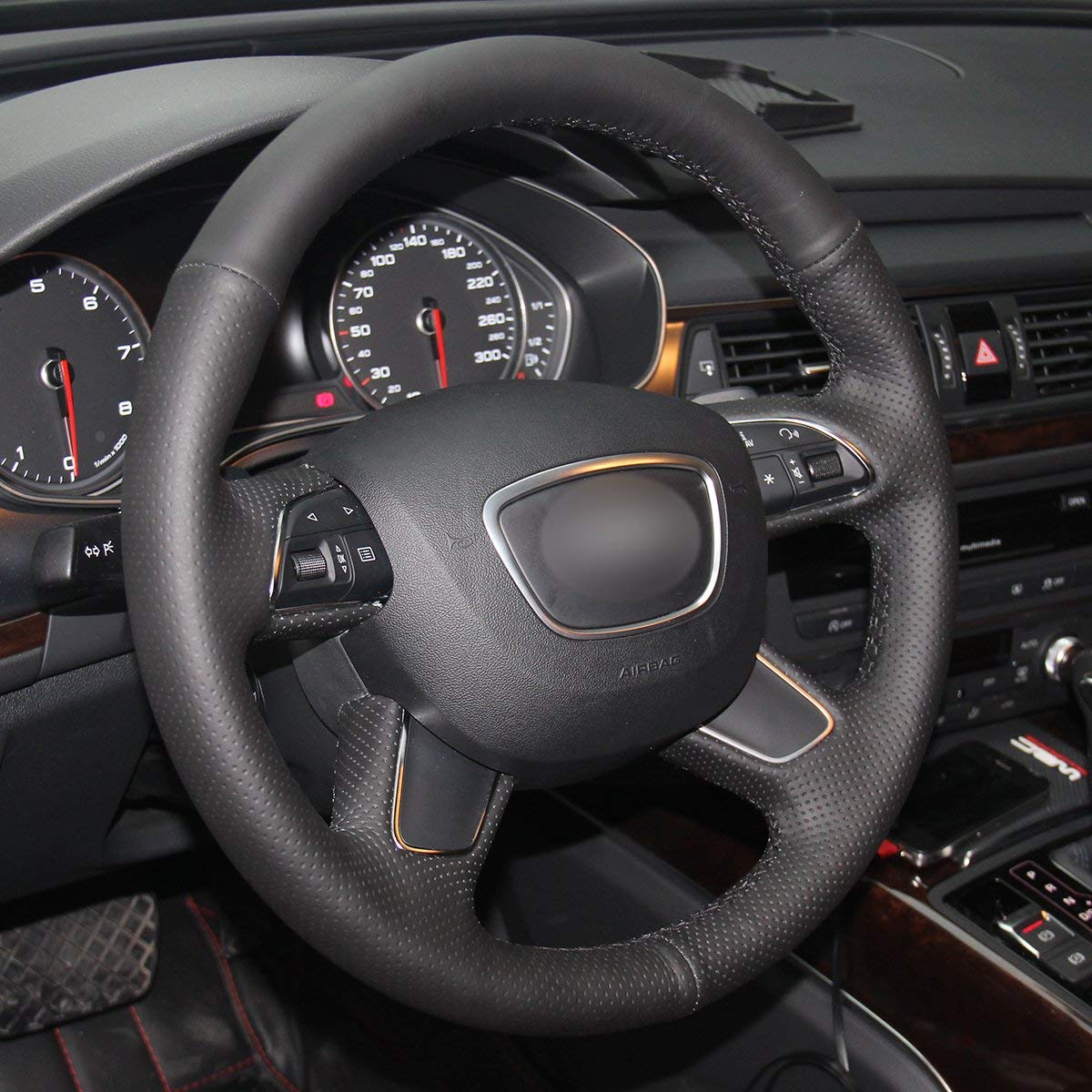 Loncky Auto Custom Fit OEM Black Genuine Leather Car Steering Wheel ...