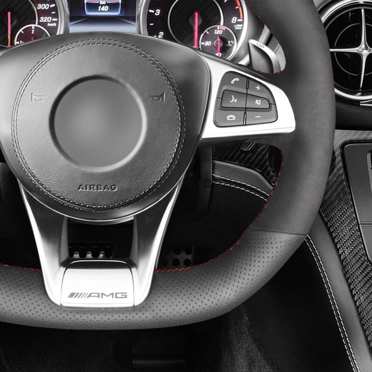 Loncky Auto Custom Fit OEM Black Genuine Leather Black Suede Steering ...