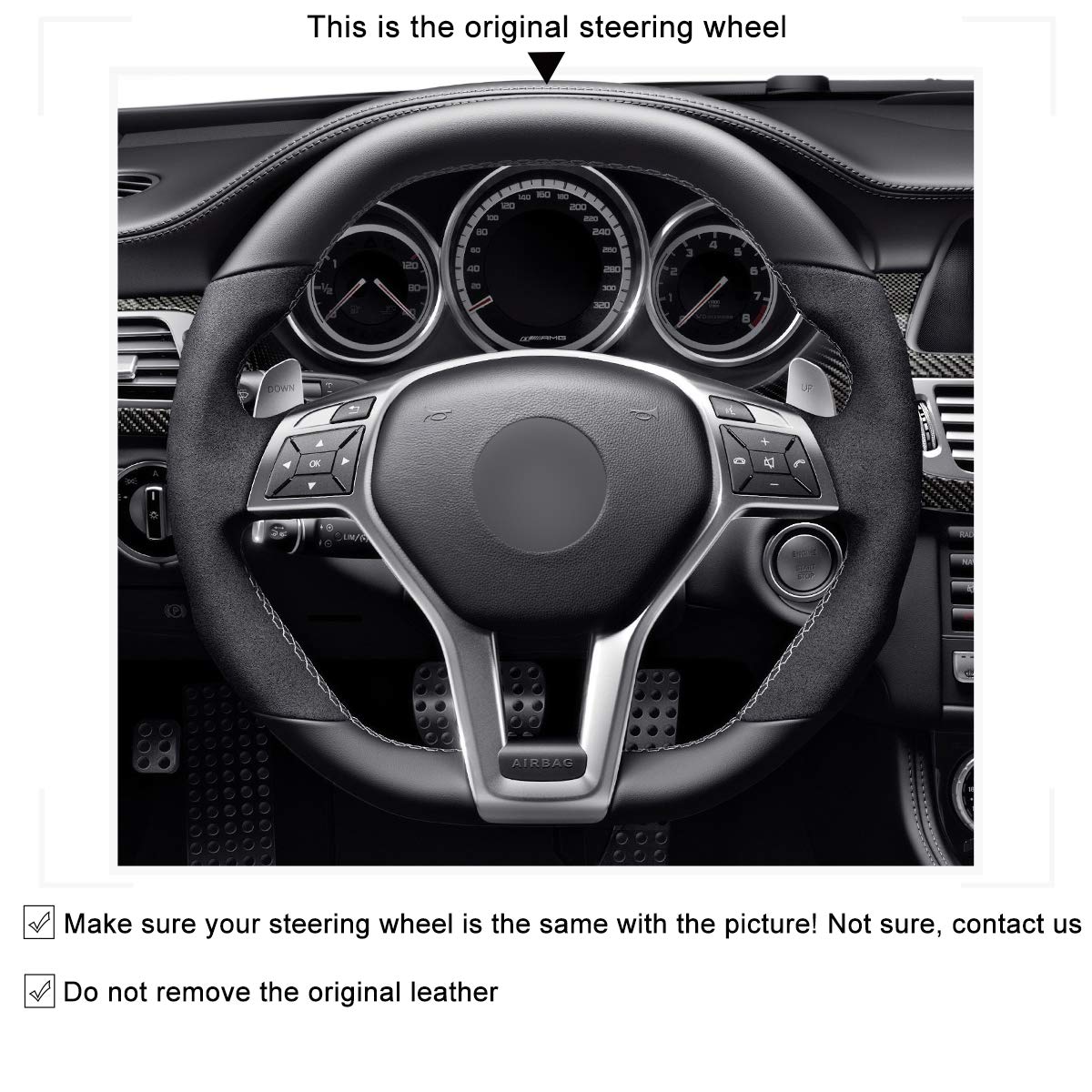 Loncky Auto Custom Fit OEM Black Genuine Leather Black Suede Steering ...