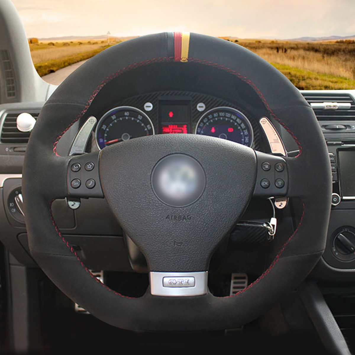 Loncky Auto Custom Fit OEM Black Suede Steering Wheel Cover for ...