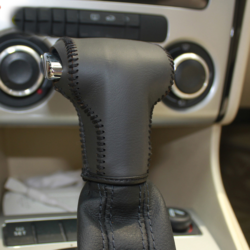 Loncky Black Genuine Leather Custom Car Gear Shift Knob Cover for ...
