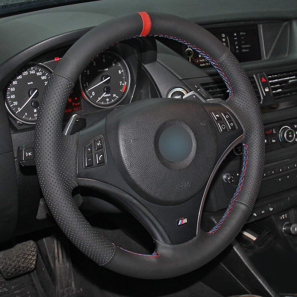Loncky Black Genuine Leather Custom Steering Wheel Cover for BMW E90 ...
