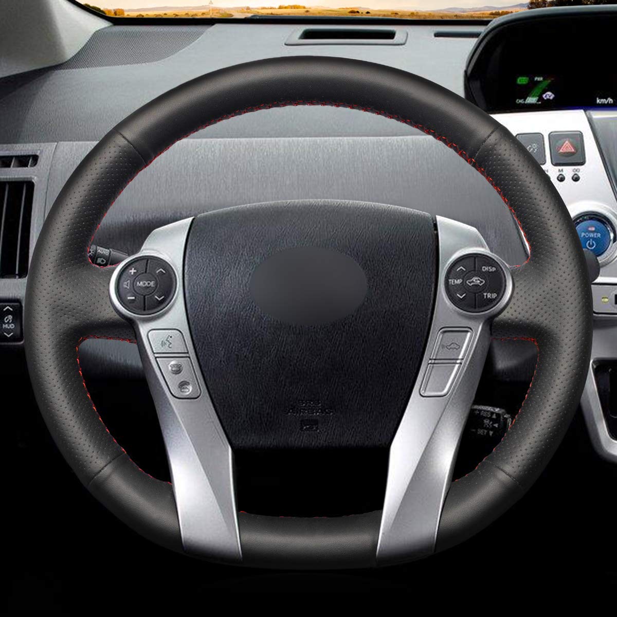 Loncky Auto Black Genuine Leather Car steering wheel cover for Toyota ...